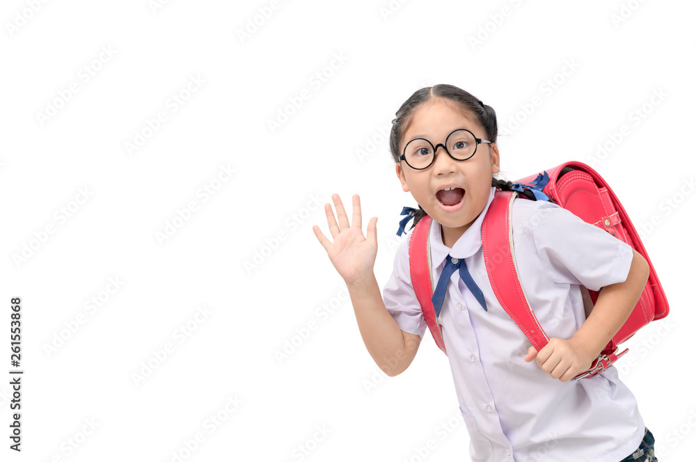 student going to school and waving goodbye isolated Stock Photo | Adobe ...