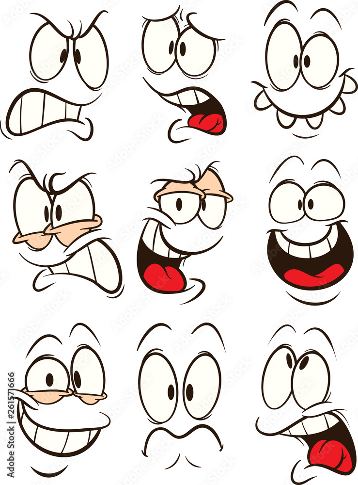 Funny cartoon faces with different expressions clip art. Vector ...
