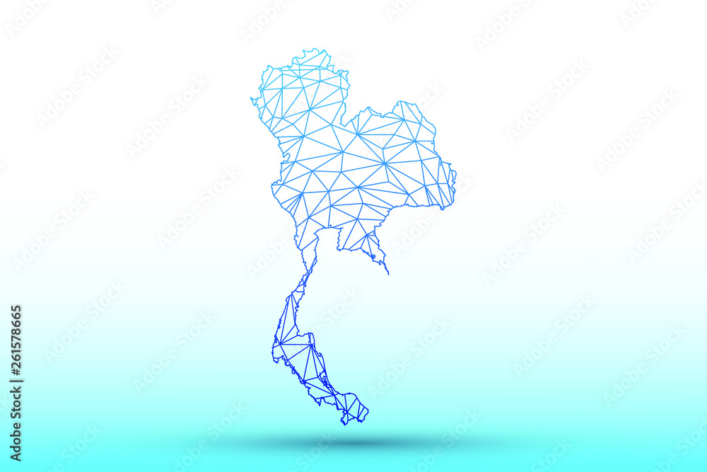 Thailand map vector of blue color geometric connected lines using ...