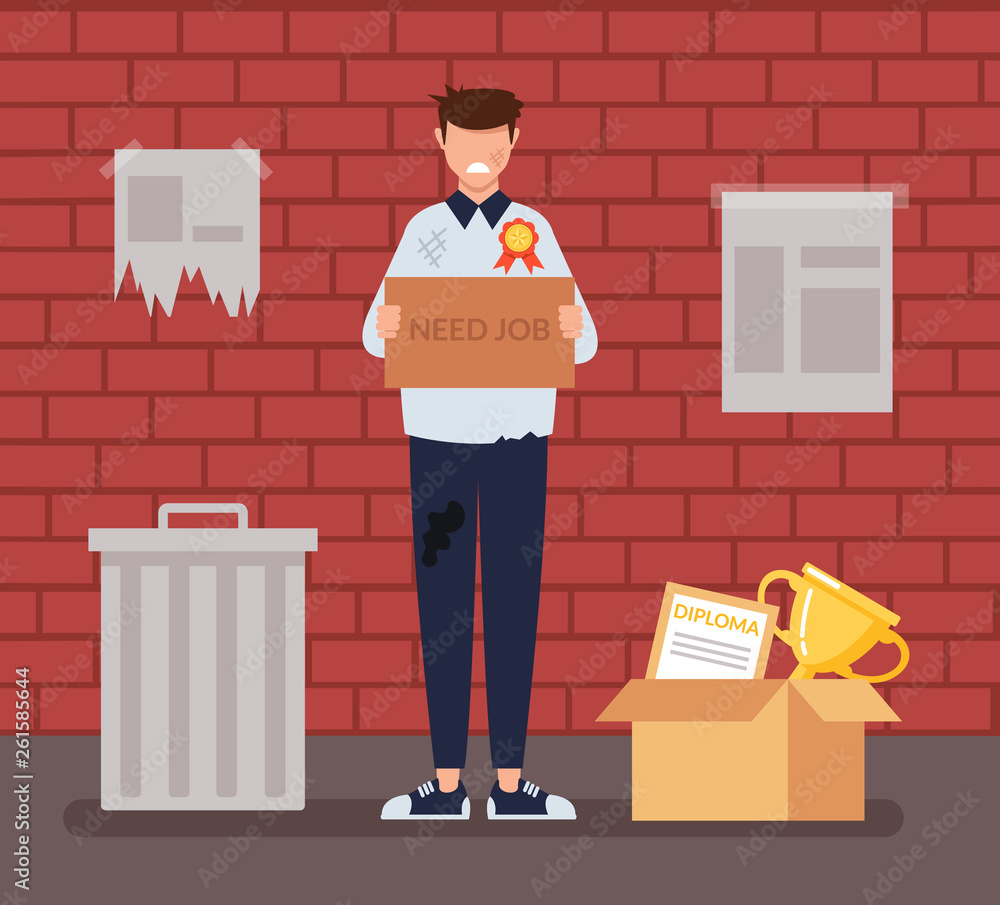 Sad unemployed homeless poor jobless man student professional worker ...