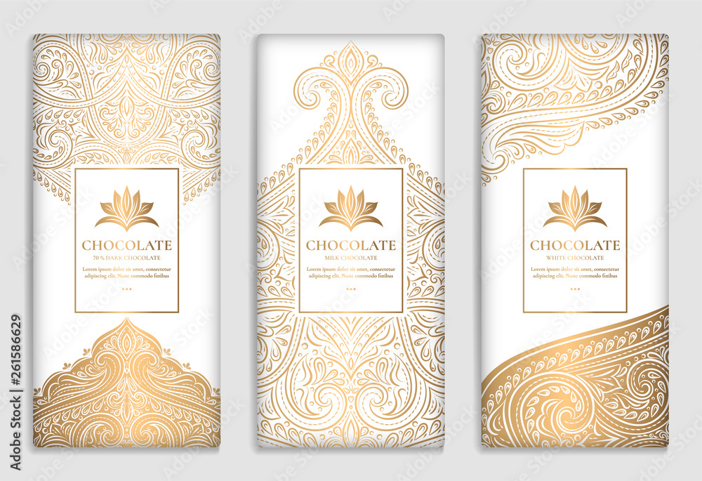 Luxury golden packaging design of chocolate bars. Vintage vector ...