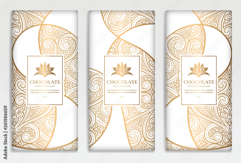 Luxury golden packaging design of chocolate bars. Vintage vector ...