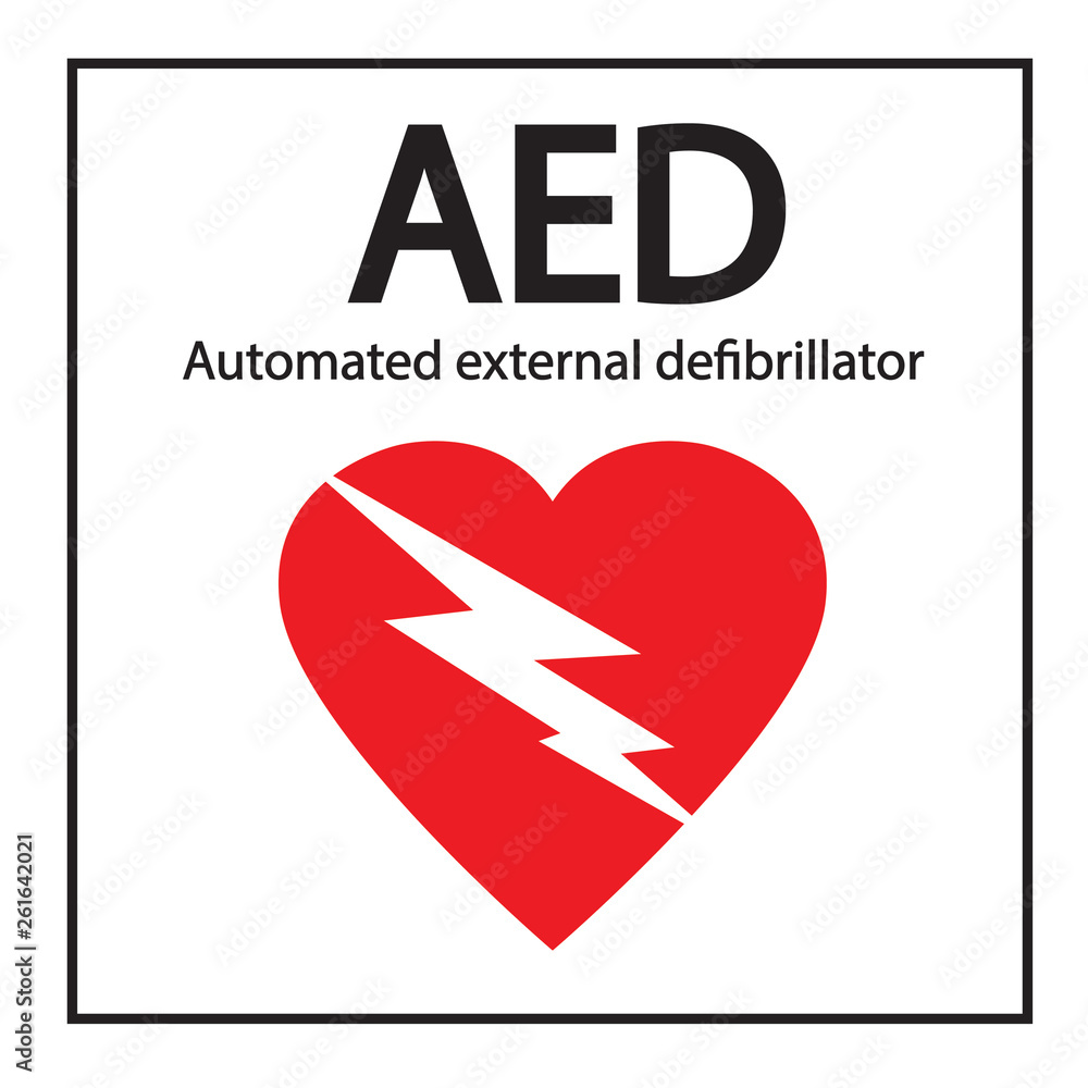 AED,automated external defibrillator / aed sign with heart and ...