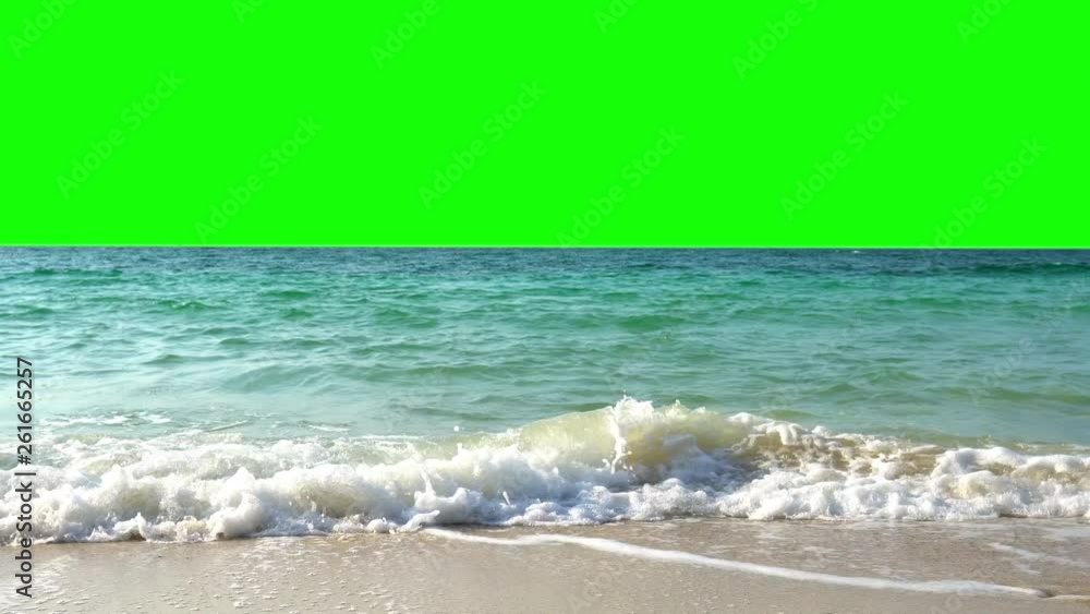 4K Video Landscape wide shot of blue sea water waves splashing against ...