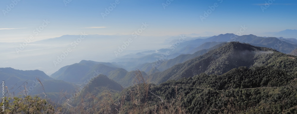 Mountain view morning on top of Doi Ang Khang above many hills and ...