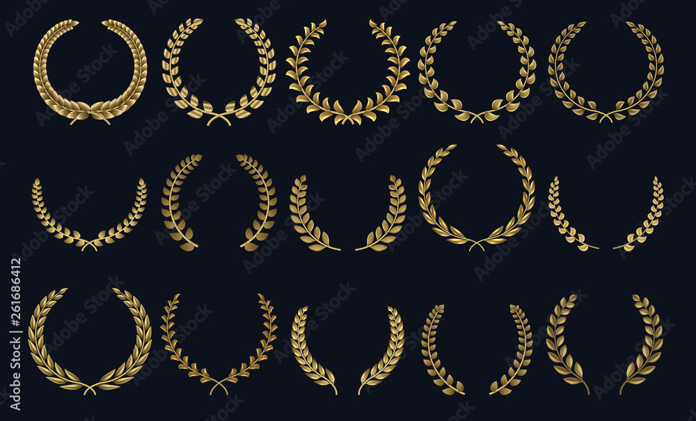 Golden laurel wreath. Realistic crown, leaf shapes winner prize ...