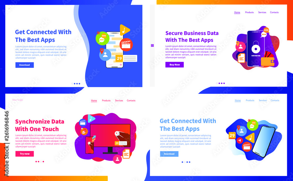 Vector illustration Set of creative website template concepts for ...