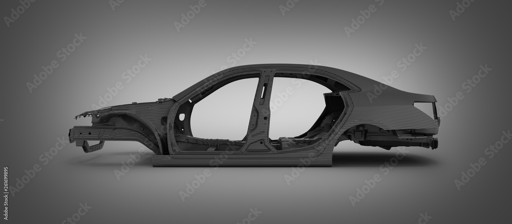 Carbon body car side view isolated on black gradient 3d illustration ...
