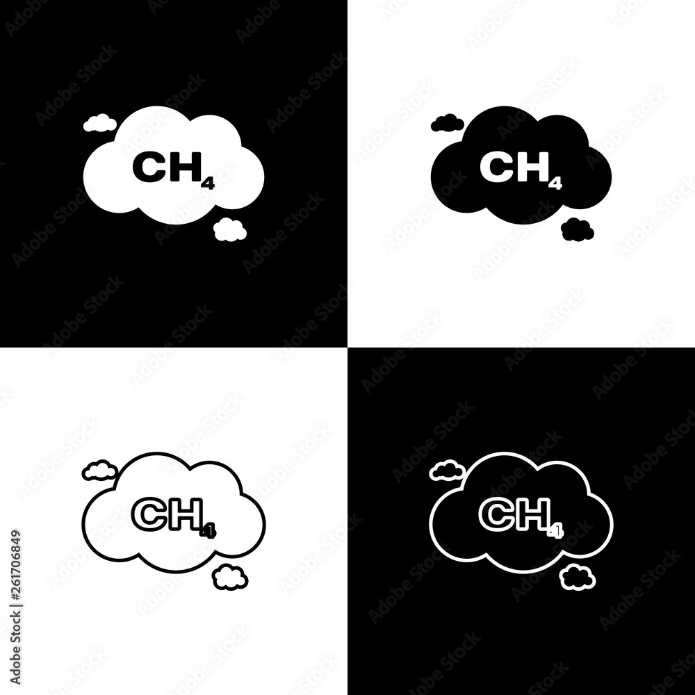 Set Methane emissions reduction icons isolated on black and white ...