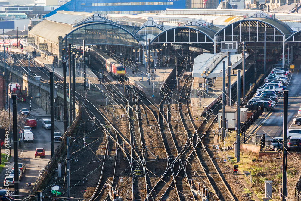 Newcastle Central railway station and multiple tracks of the east coast ...
