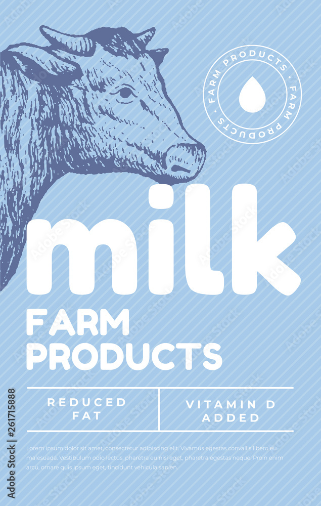 Hand drawn cow in the technique of engraving. Template for your label ...