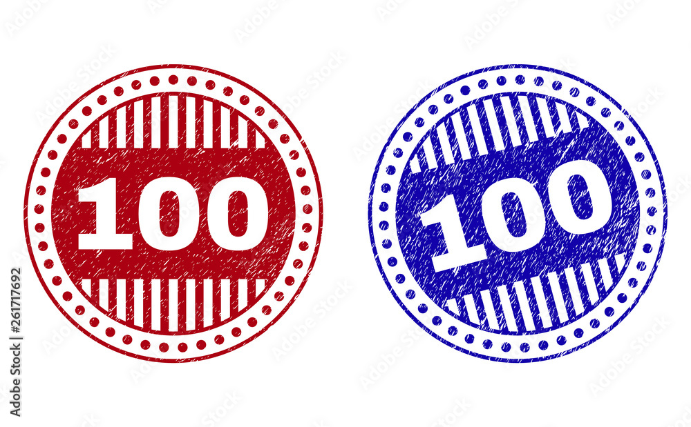 Grunge 100 round stamp seals isolated on a white background. Round ...
