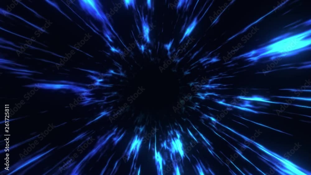 The travel through a blue wormhole filled with star. Warp in science ...