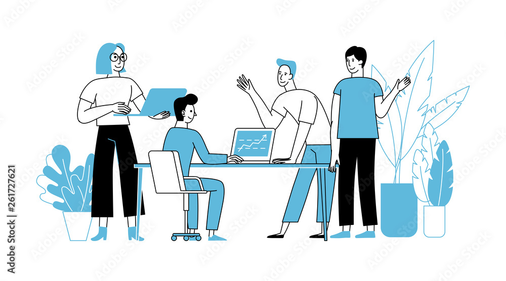 Vector illustration in simple flat linear style with smiling cartoon ...