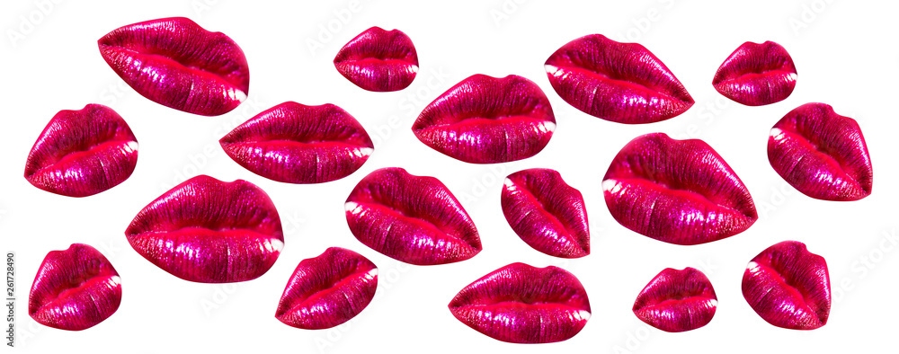 Woman lips set. Girl mouth close up with red lipstick makeup. Mouth ...