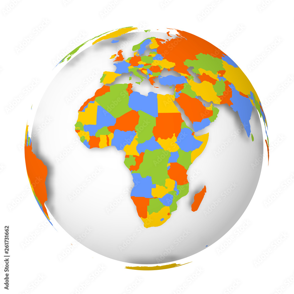 Blank political map of Africa. 3D Earth globe with colored map. Vector ...