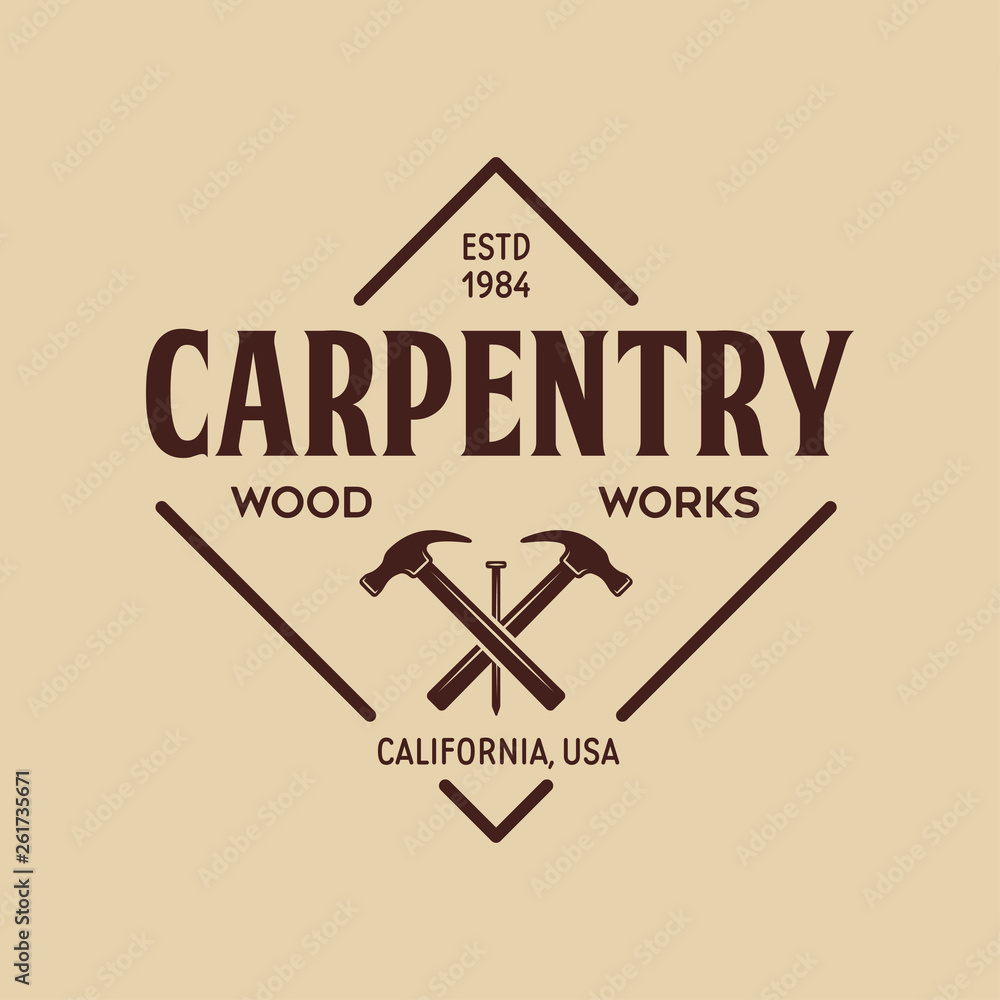Woodwork badge. Logo for carpentry, woodworkers, lumberjack, sawmill ...