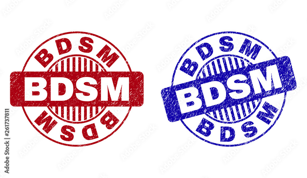 Vecteur Stock Grunge BDSM round stamp seals isolated on a white background. Round seals with ...