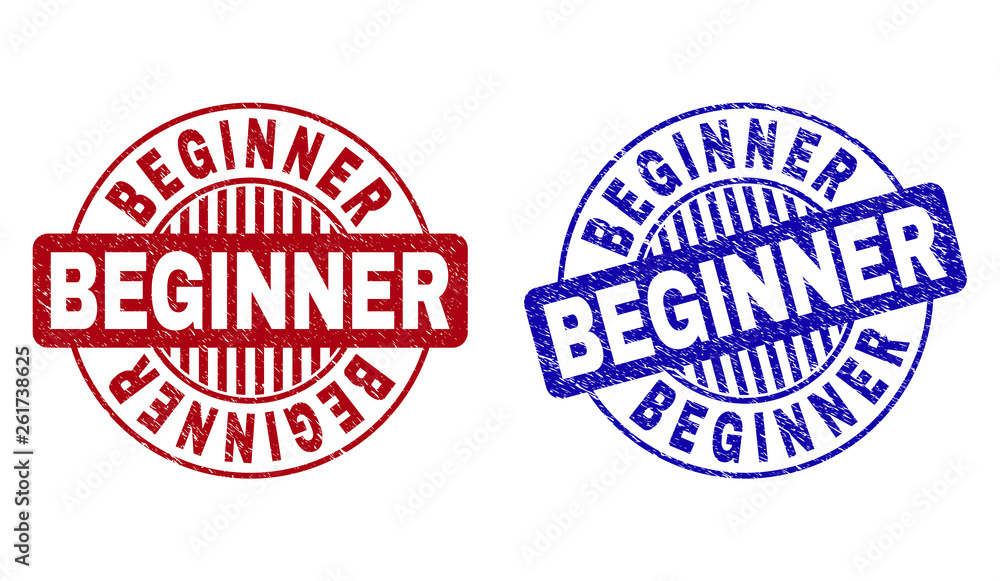 Grunge BEGINNER round stamp seals isolated on a white background. Round ...