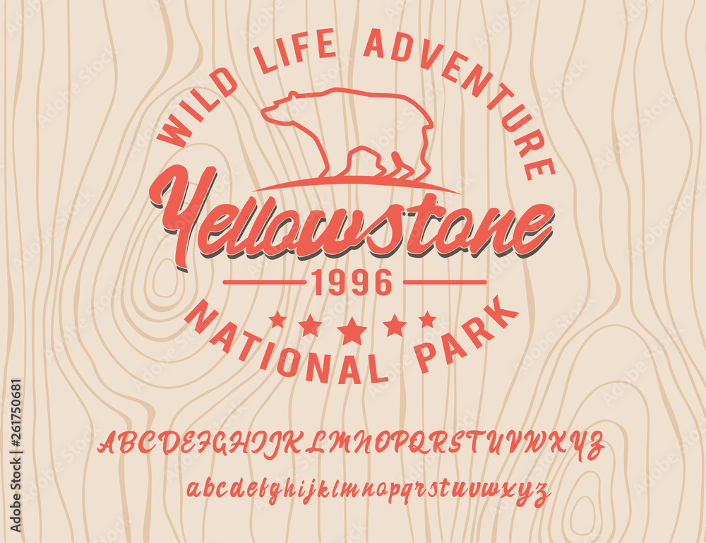 Wild life adventure. Yellowstone national park. Retro style. Handmade ...