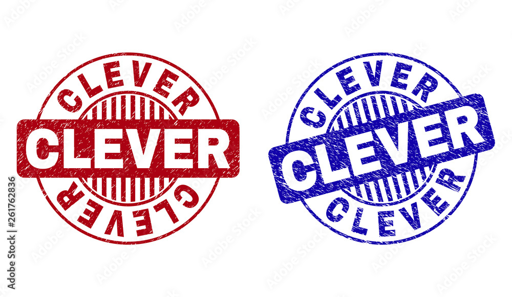 Grunge CLEVER round stamp seals isolated on a white background. Round ...