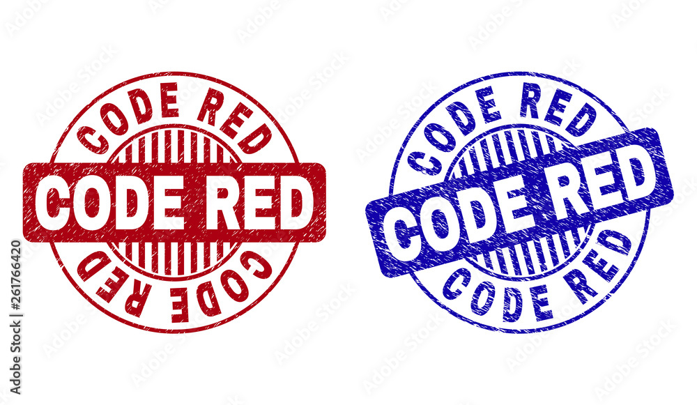 Grunge CODE RED round stamp seals isolated on a white background. Round ...
