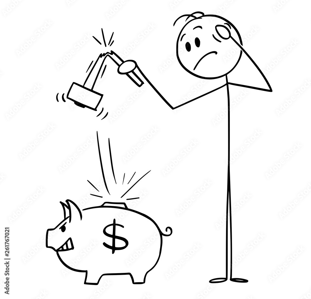 Cartoon stick figure drawing conceptual illustration of man holding ...