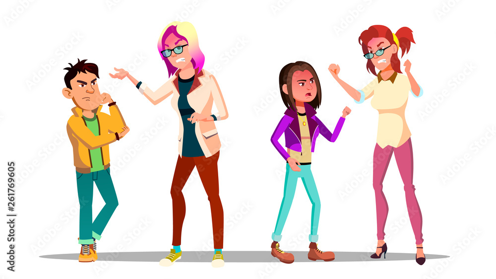 Teenagers Arguing With Adults Vector Cartoon Characters Set. Parents ...