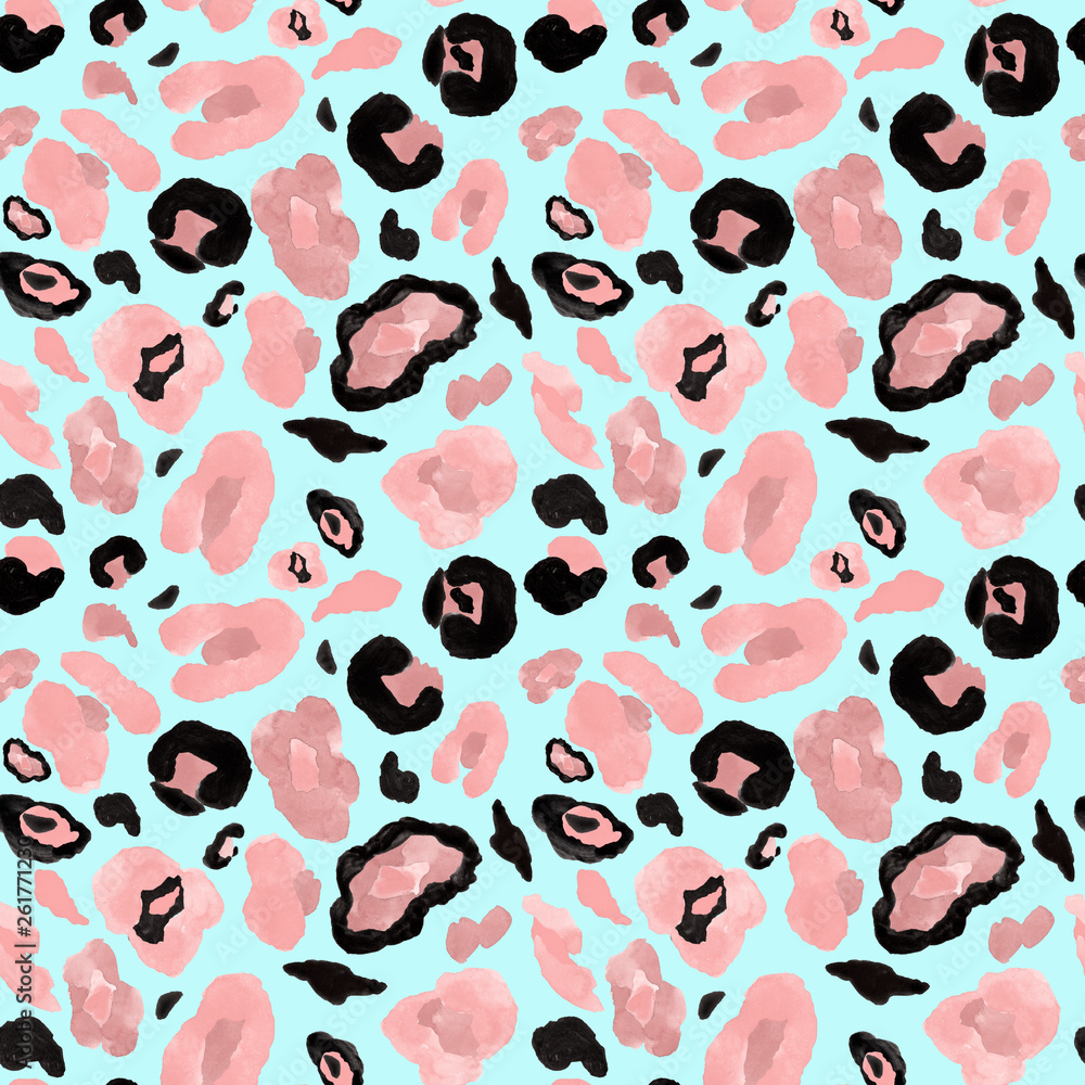 Animal skin seamless pattern on pale blue background.Watercolor hand ...