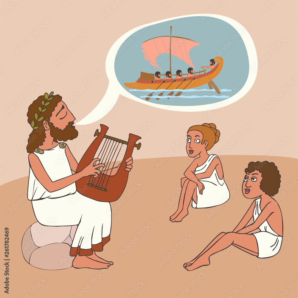 ancient greek story telling tradition cartoon Stock Vector | Adobe Stock