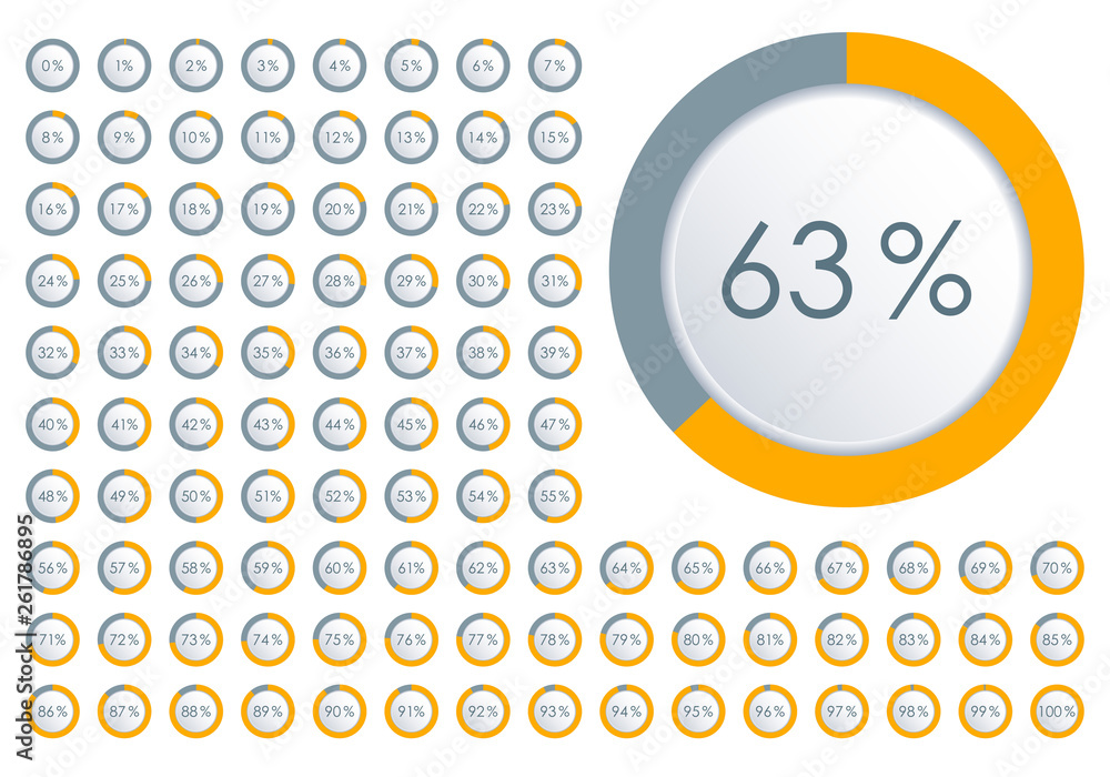 Percentage diagram set. Circle Pie Chart from 1 to 100 percent. Design ...
