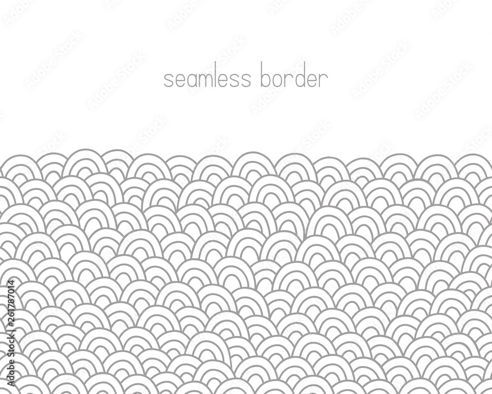 Sea waves border. Doodle seamless background. Hand drawn pattern ...