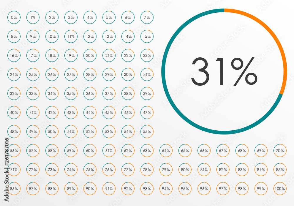 Circle Pie Chart from 1 to 100 percent. Percentage diagram set for ...