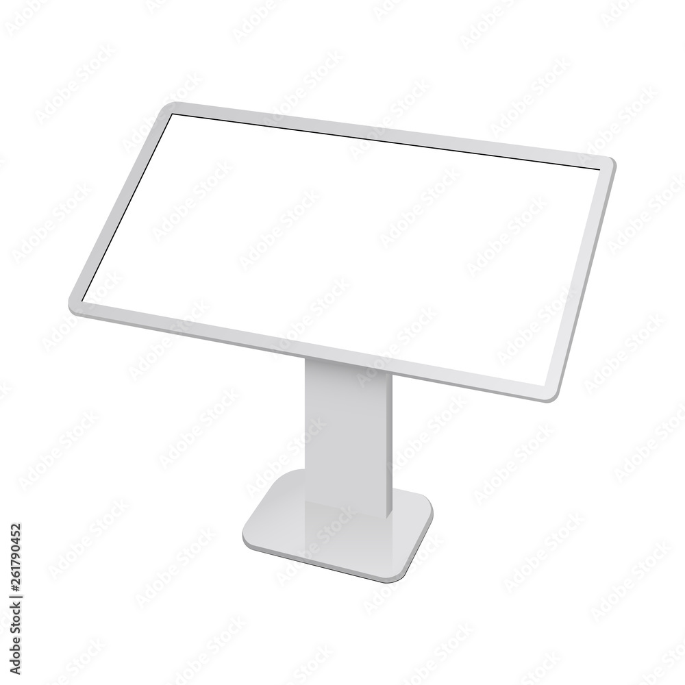 Interactive digital table with blank touch screen - side view. Vector ...
