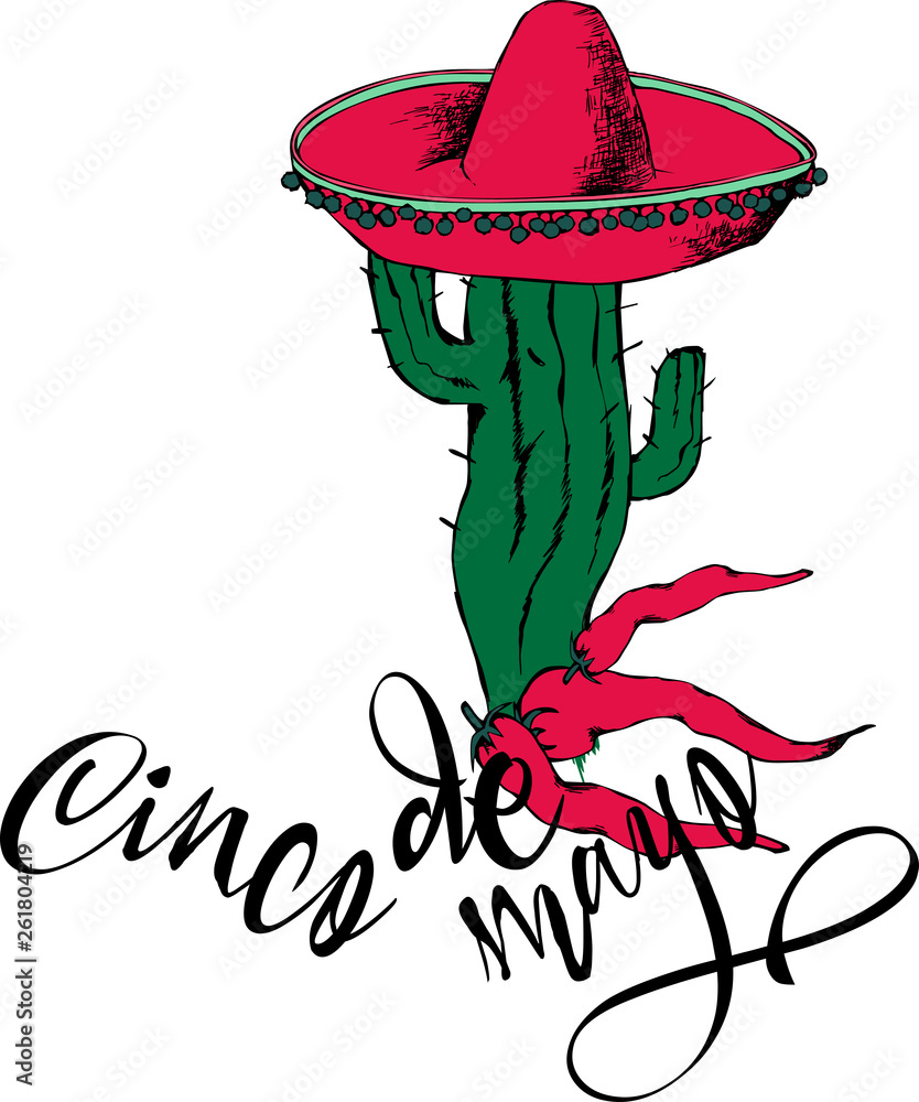 Cactus. Vector illustration with design for Mexican holiday 5 may Cinco ...