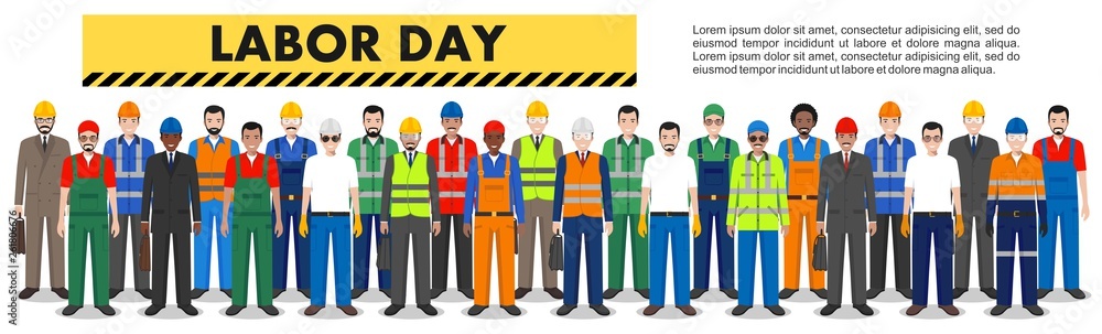 Labor day. Group of worker, builder and engineer standing together in ...