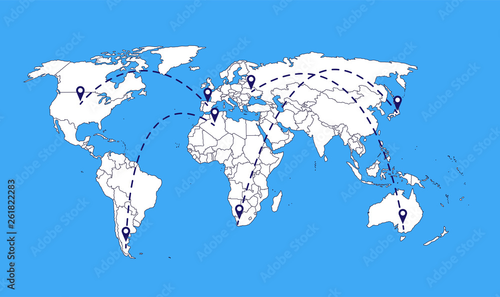 Cartoon pictures of world map infographic template and navigaton icon ...