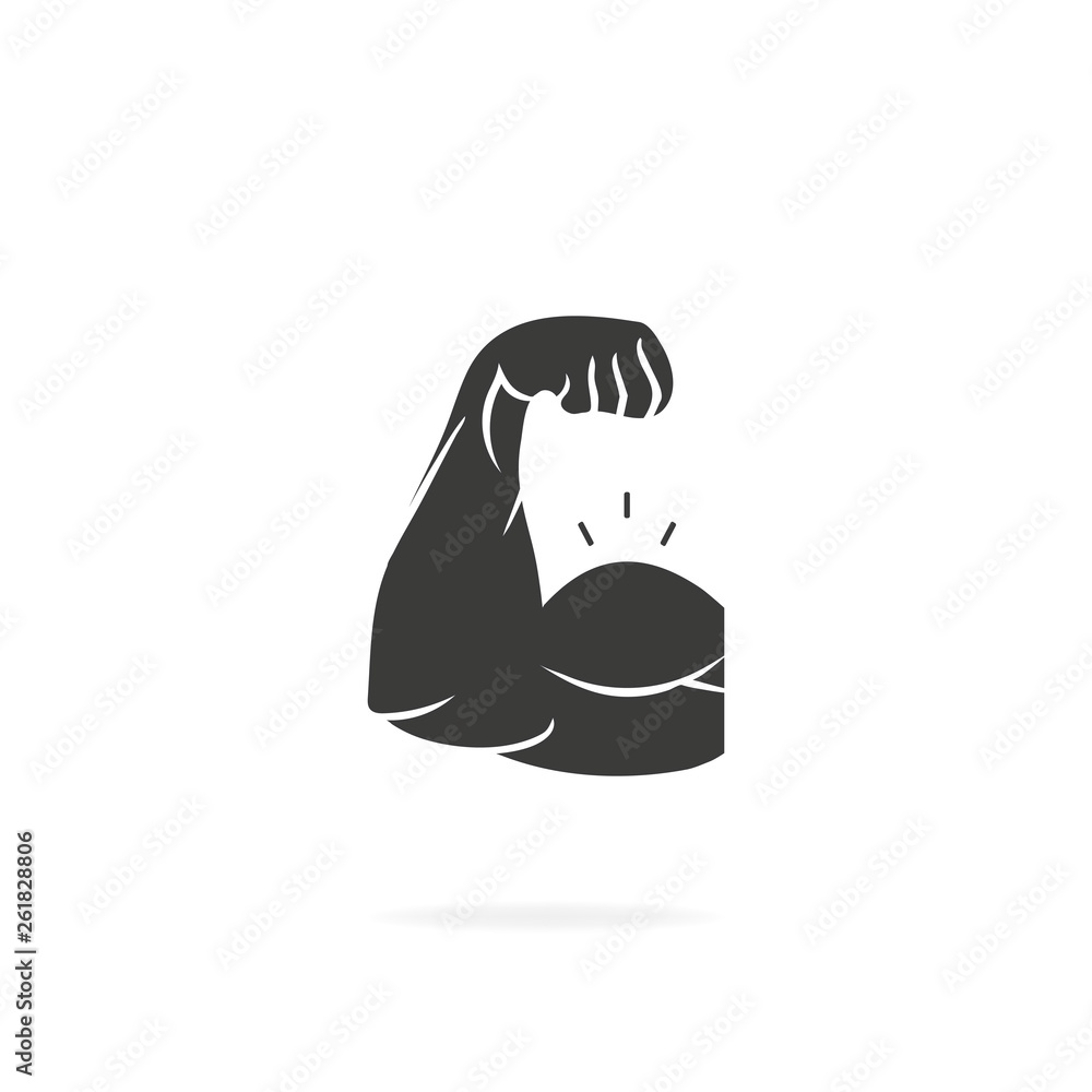 Biceps icon. Muscle biceps with shadow. Arm icon on isolated white ...