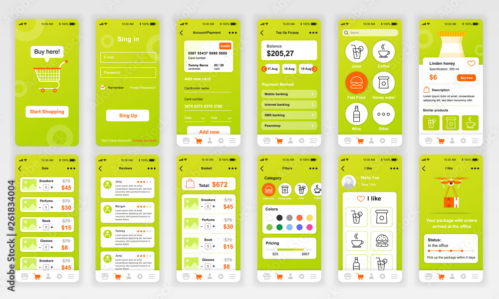 Set of UI, UX, GUI screens Shopping app flat design template for mobile ...