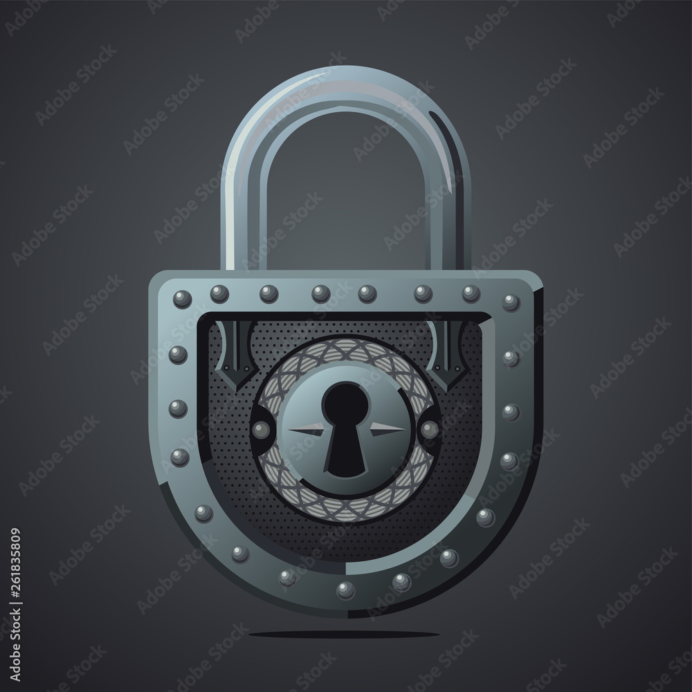 Cartoon vector lock. Vintage vector icon. Fantasy assets. Game design ...