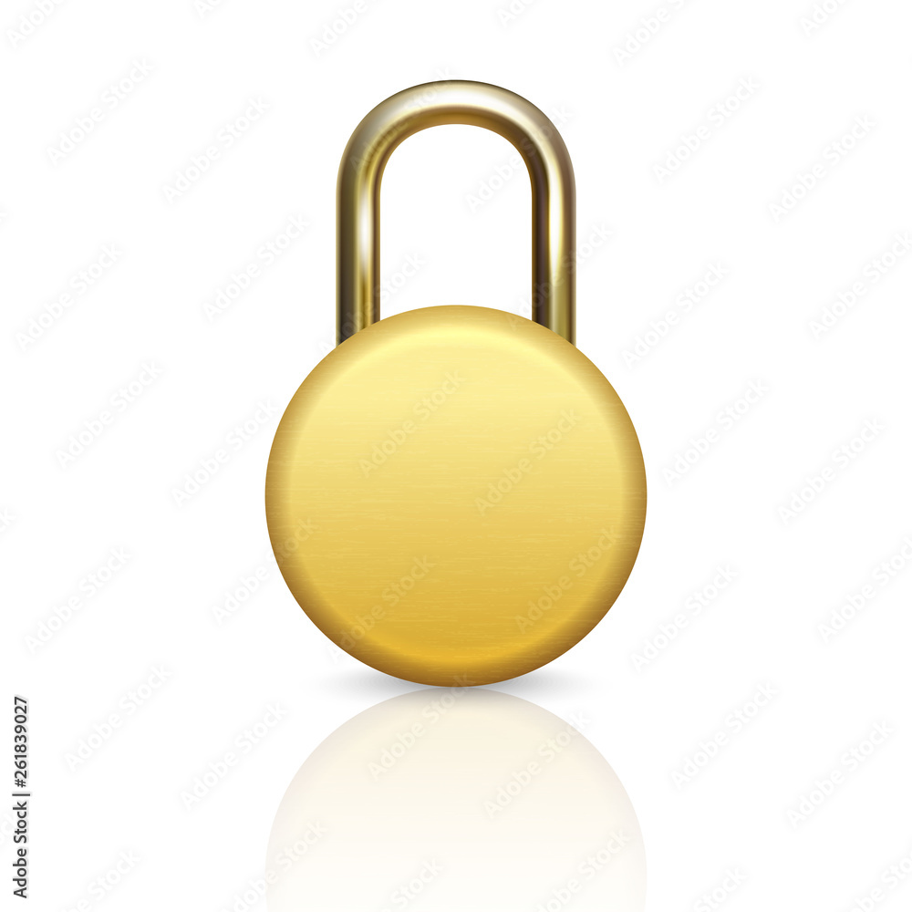 Vector 3d Realistic Closed Circle Metal Golden Padlock Icon Closeup ...