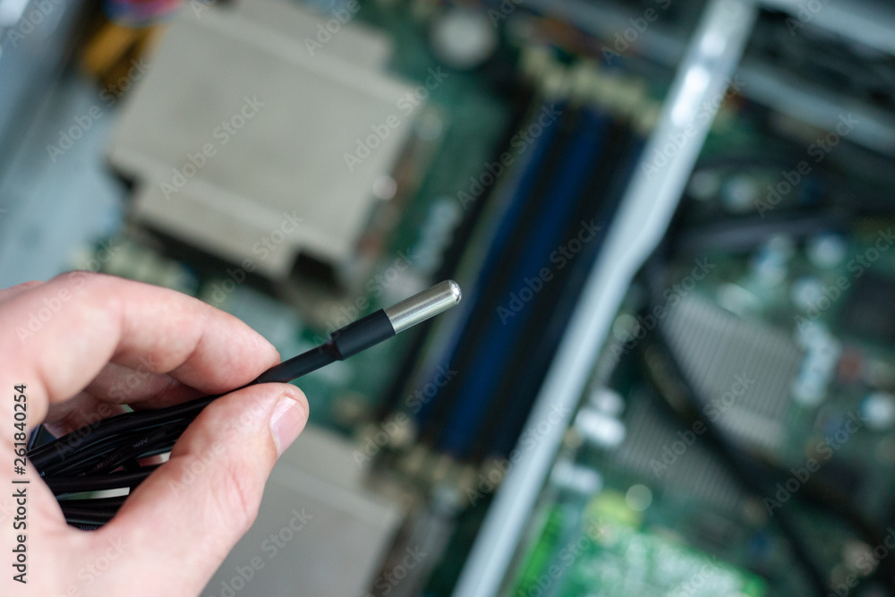 temperature sensor at circuit board background. sensor to controll ...