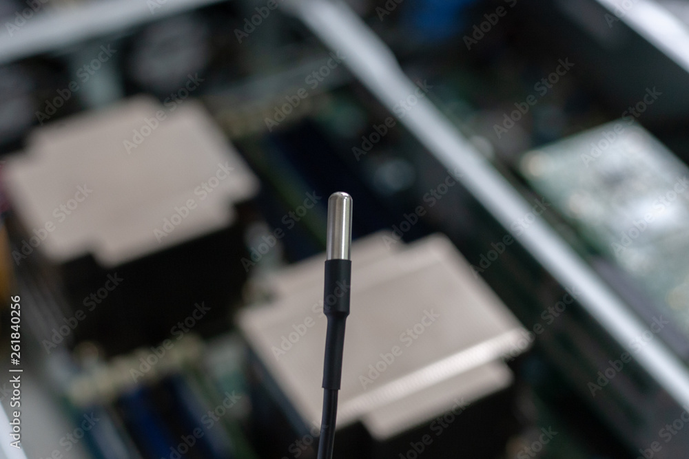 temperature sensor at circuit board background. sensor to controll ...