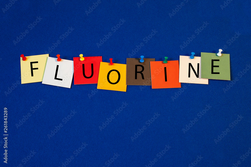Fluorine – one of a complete periodic table series of element names ...