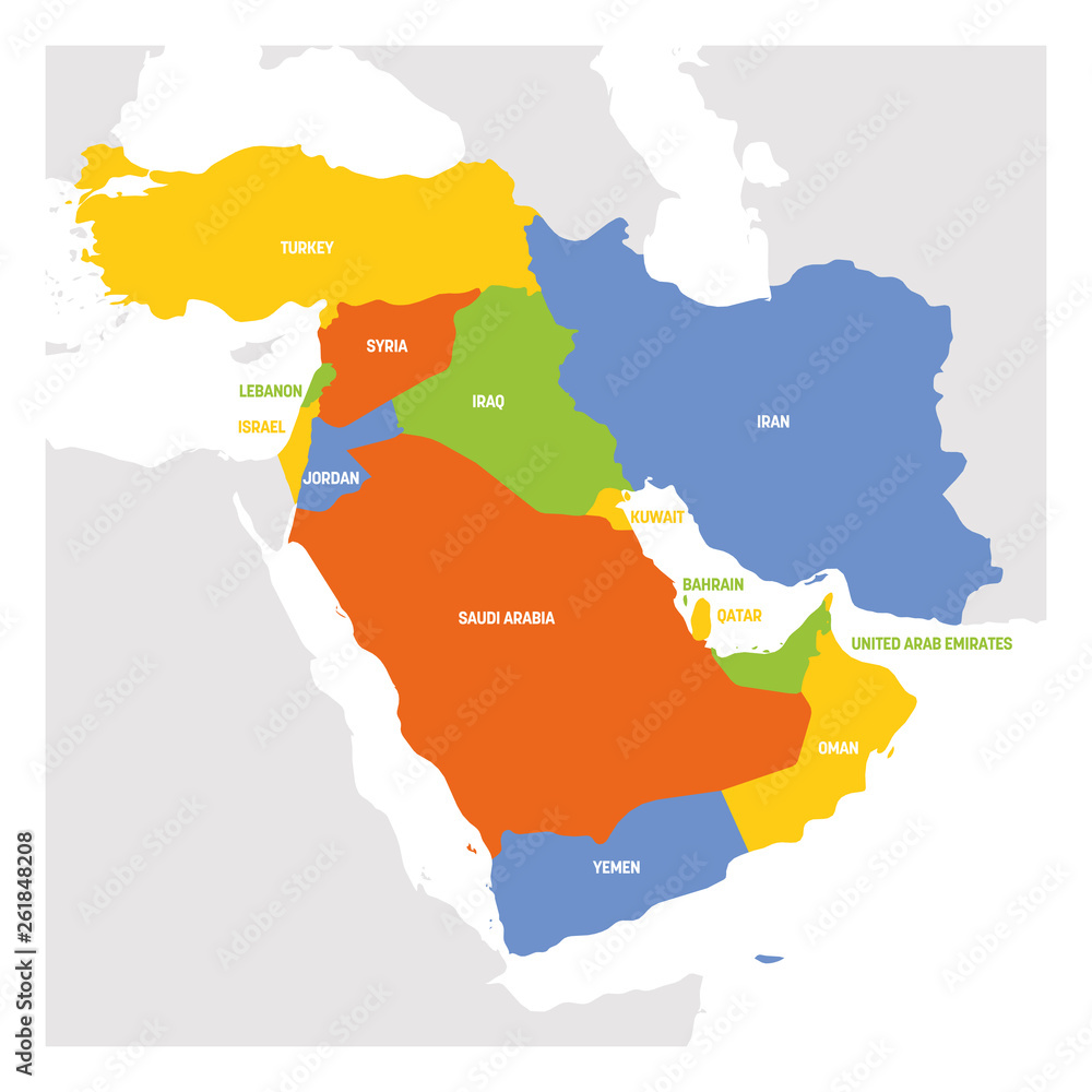 West Asia Region. Map of countries in western Asia or Middle East ...