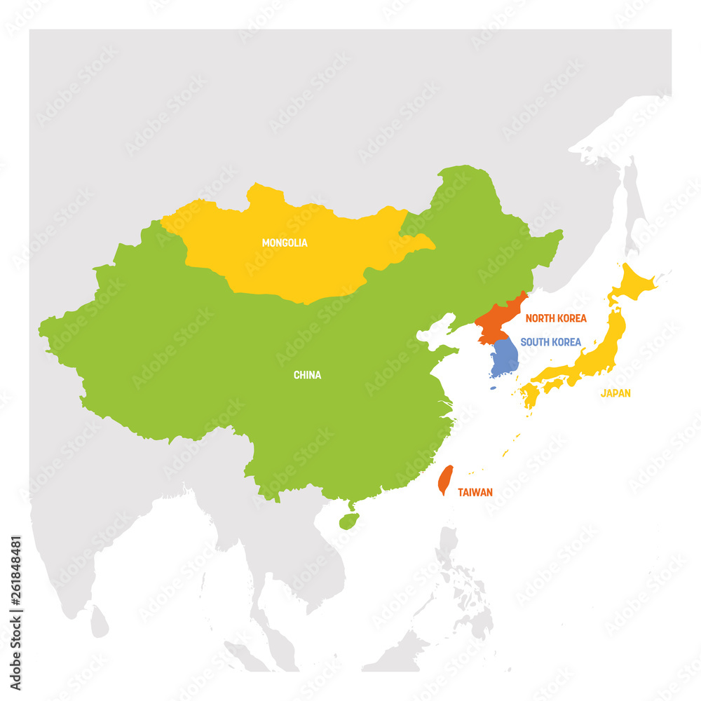East Asia Region. Map of countries in eastern Asia. Vector illustration ...