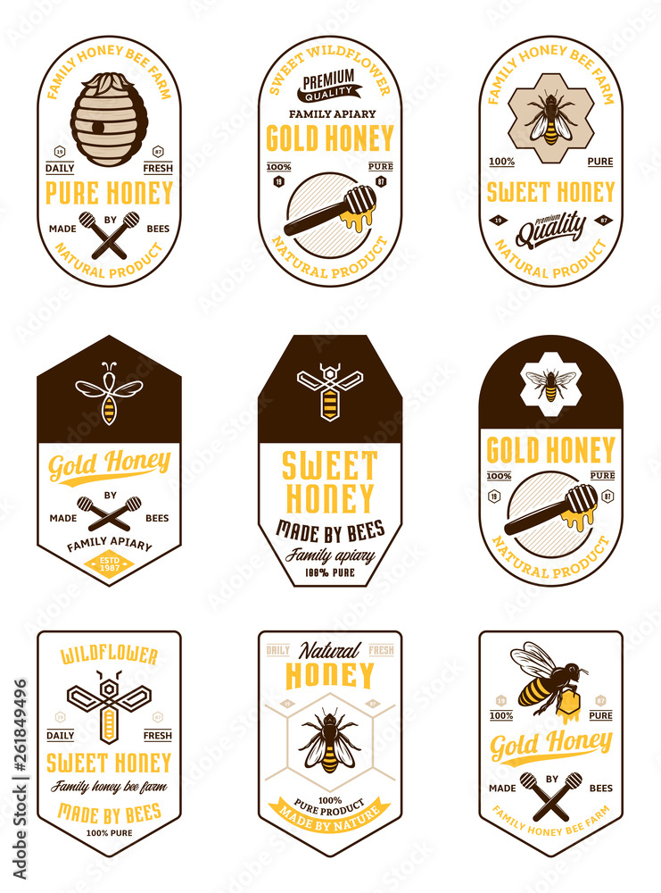 Vector honey vintage logo Stock Vector | Adobe Stock