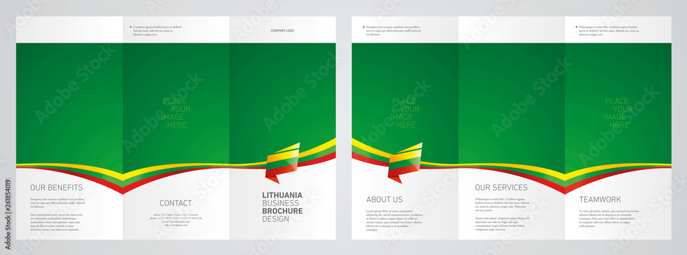 Wavy flag and ribbon of Lithuania three fold brochure modern design ...