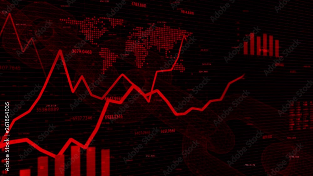 Artistic financial business chart with red diagrams and blurry stock ...
