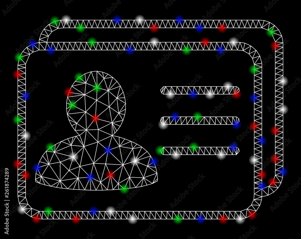 Bright mesh account cards with glow effect. White wire frame triangular ...